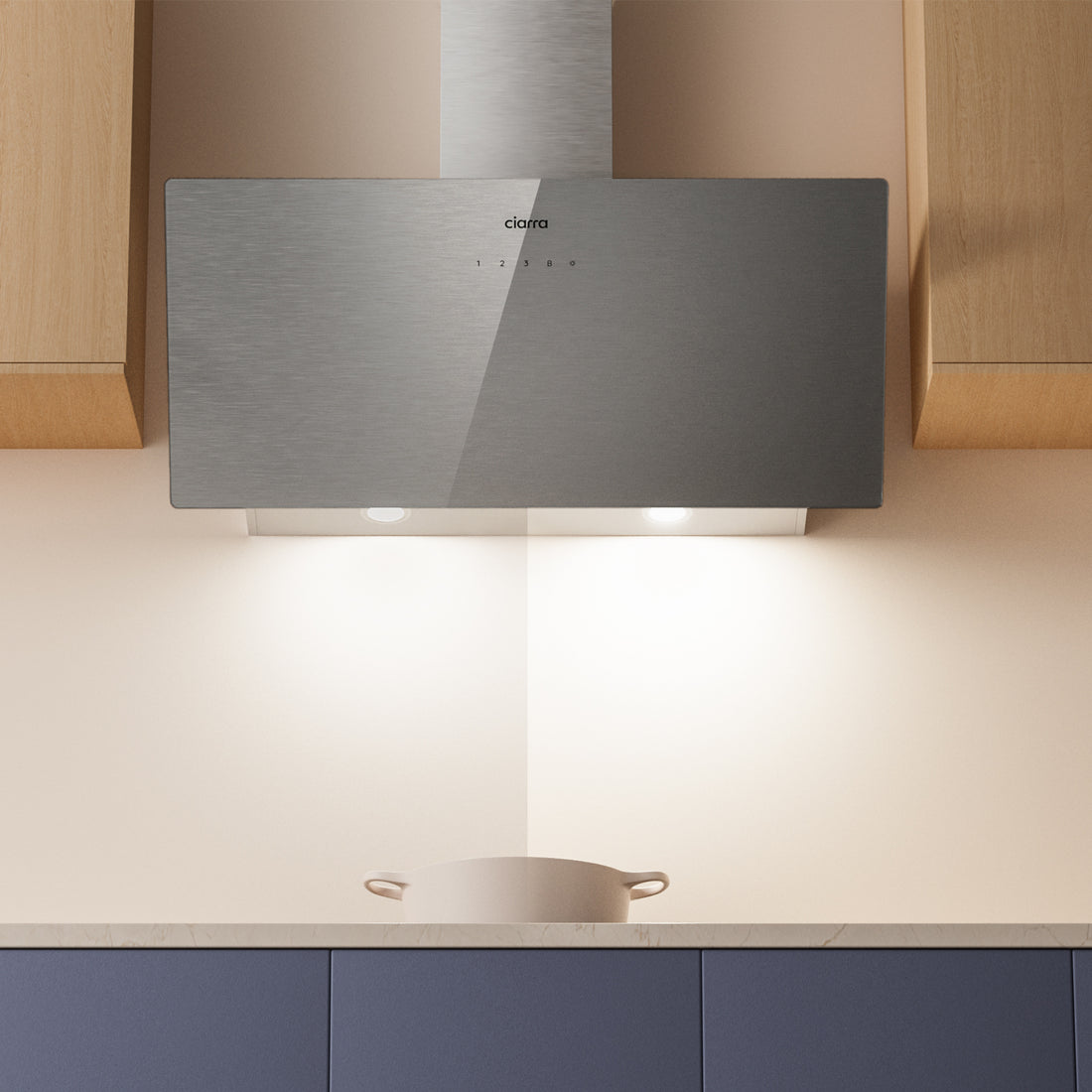 CIARRA 90cm Brushed Silver Glass Angled Cooker Hood With Touch Control ...