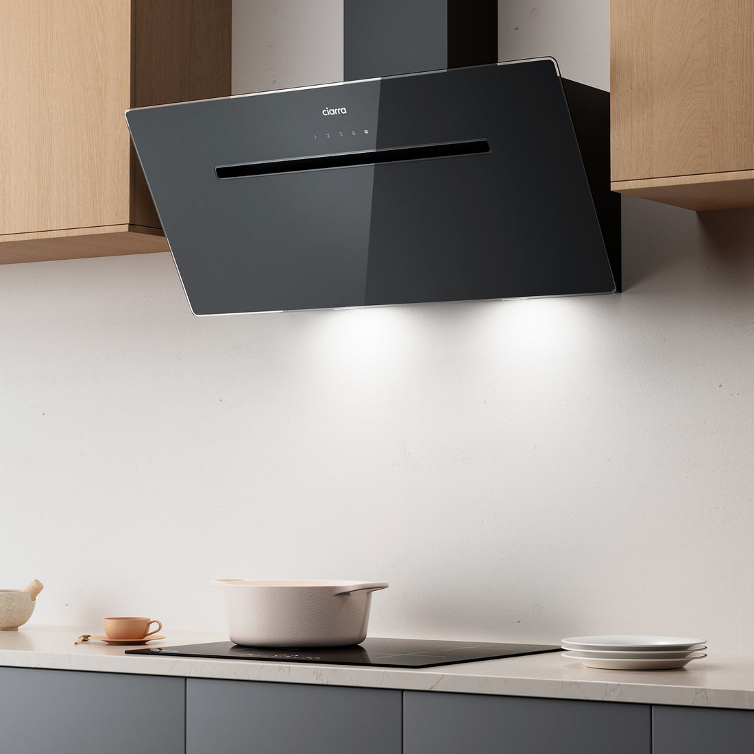 CIARRA 90cm Glass Angled Cooker Hood With Touch Control Booster A+++ C ...